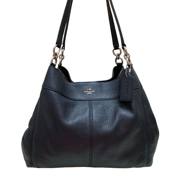 Coach | Bags | Coach Black Pebbled Leather Triple Entry Lexy Hobo ...